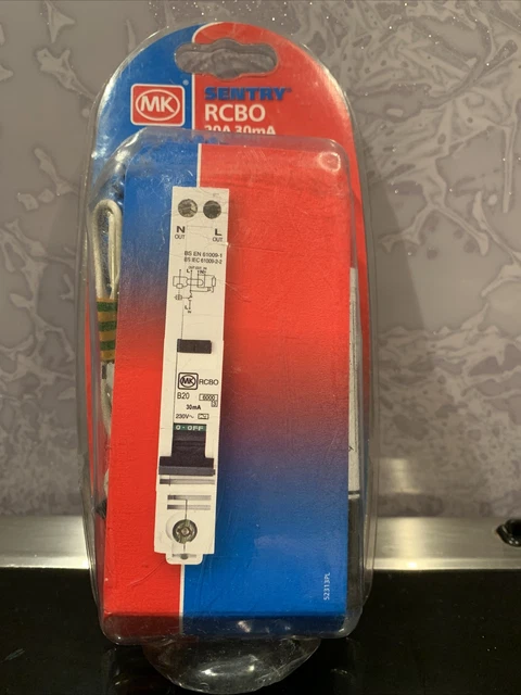 MK SENTRY RCBO 20A 30mA 230V TYPE B 30ma AC Model No. 6935s [Sealed ...