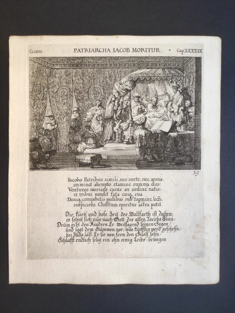 DEATH OF PATRIARCH Jacob, Icones Biblicae, Rembrandt, Küsel, Stampa ...