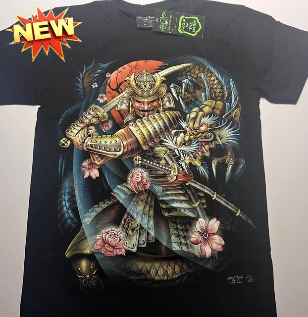 NEW ROCK CHANG Big Desing Samurai Dragon Glow In The Dark Black T-Shirt ...