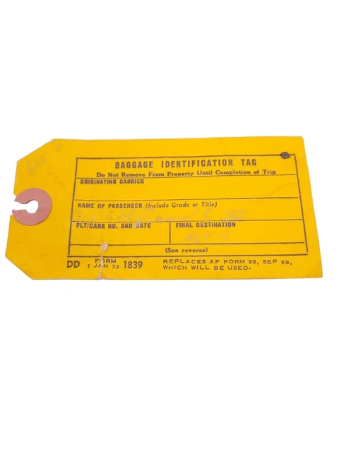 VINTAGE LUGGAGE TAG US Air Force Military DD Camp Alpha Vietnam 1972 ...
