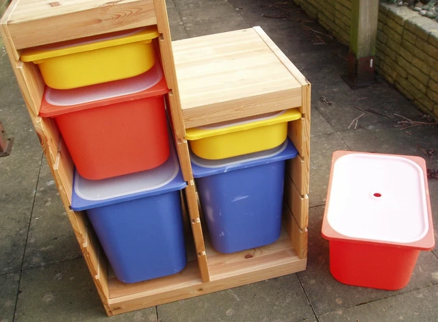 IKEA TROFAST PINE Stepped Kids Storage Unit With 6x Storage Boxes ...