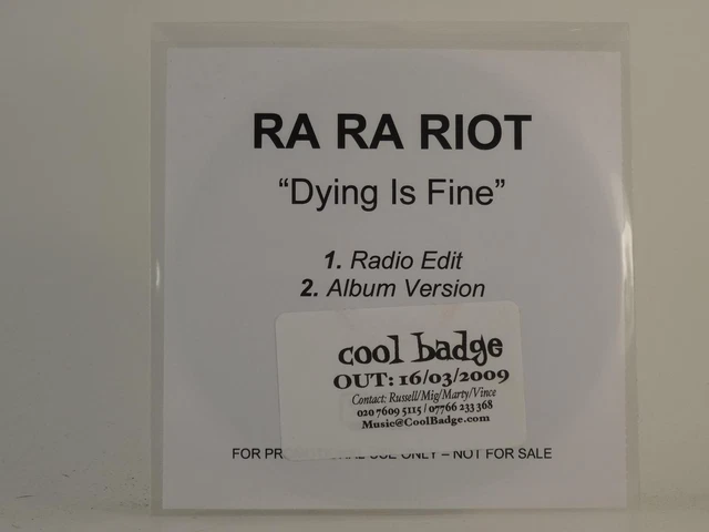 RA RA RIOT DYING IS FINE (H1) 2 titres CD promotionnel manche blanche ...