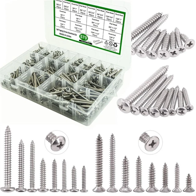 570PCS 304 STAINLESS Steel Screws Assortment Kit Sheet Metal Screws ...