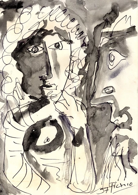 ORIGINAL PABLO PICASSO ink on paper portrait signed, dated 1957 ...