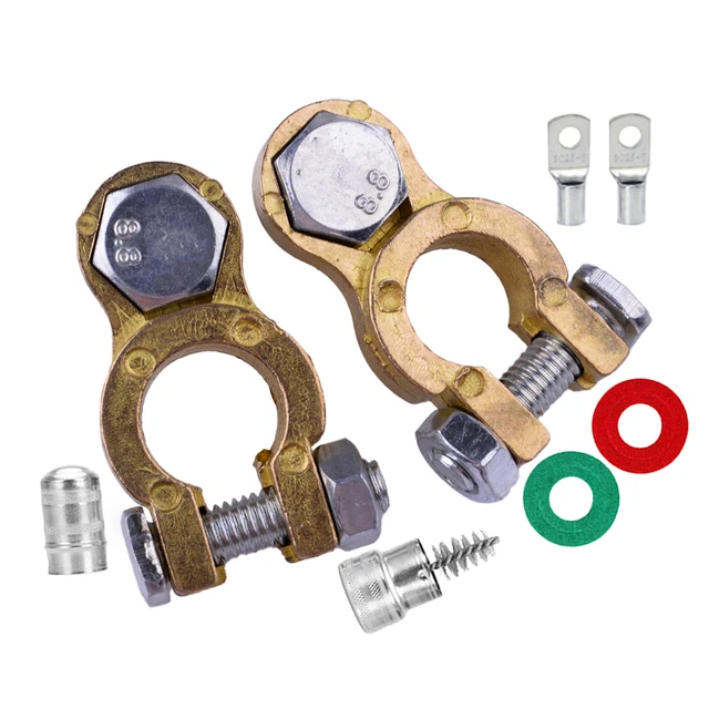 BRASS BATTERY TERMINAL Positive & Negative Clamps Connectors Marine Car ...