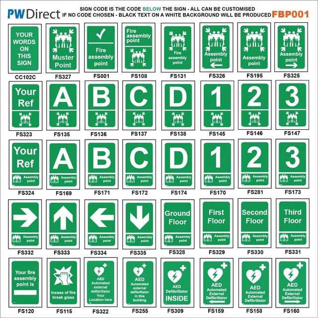 SIGN FIRE SAFETY Emergency Aed Arrows Choice Custom Muster Fbp001 ...