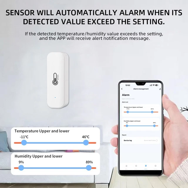 SMART WIRELESS TEMPERATURE Humidity Sensor High/Low Alarm and Remote ...