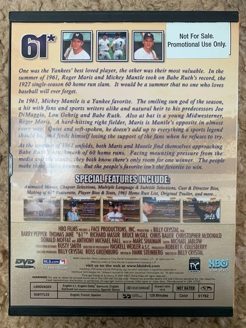 61* (DVD 2001) Thomas Jane Barry Pepper RARE Mickey Mantle Roger Maris ...