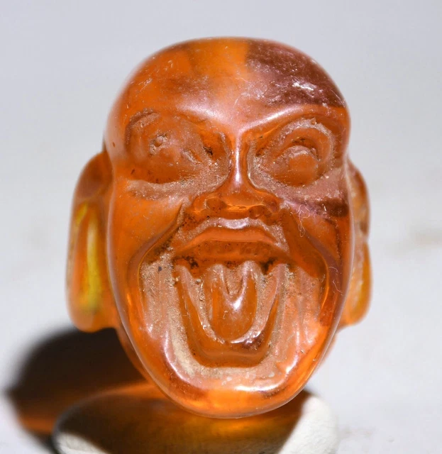 1.2& OLD CHINESE Red Amber Feng Shui Eighteen Arhat Head Pendant C15 ...