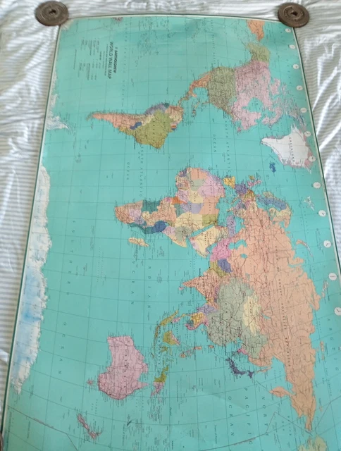 VINTAGE VERY LARGE Bartholomew World Wall Map Laminated C Photo To See ...