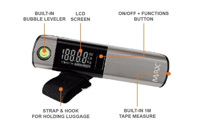ELECTRONIC PORTABLE DIGITAL Luggage Scale 50K Travel Tape Measure Built ...