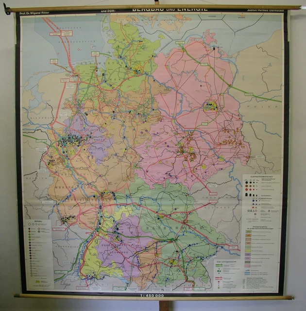 SCHULWANDKARTE MAP ALTE BRD DDR Deutschland 81 Bergbau Energie 450T ...
