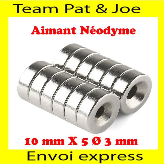 LOT AIMANT ROND Puissant Neodymium Magnet Frigo 10mm x 5mm percé ...