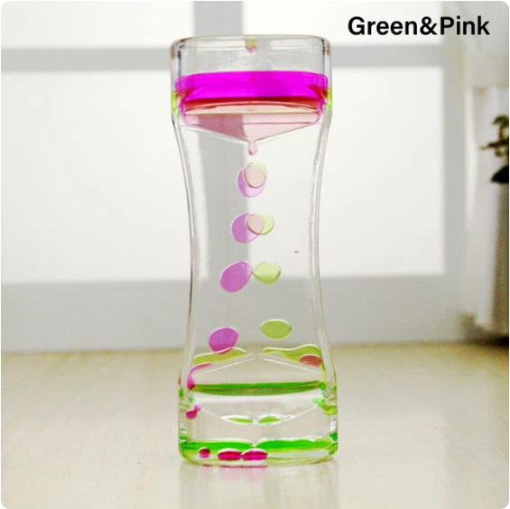 STRESS TOY DOUBLE Colors Oil Hourglass Liquid Floating Motion Bubbles ...