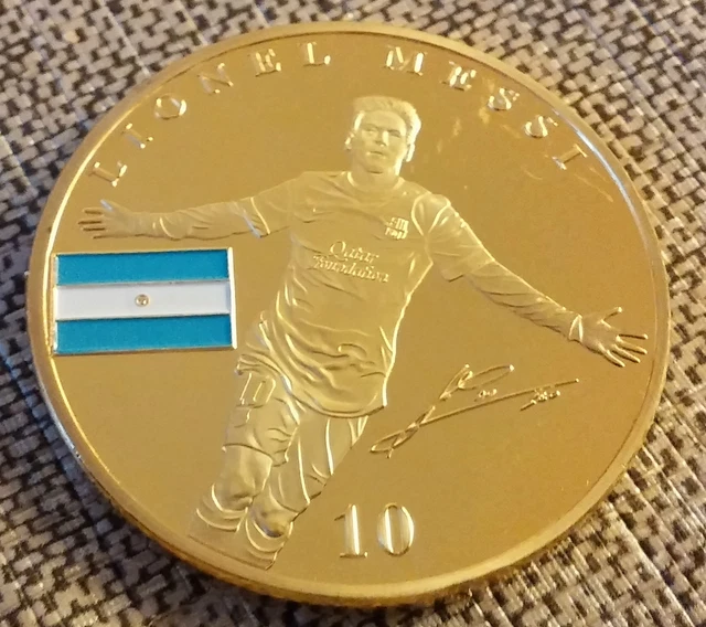 MESSI FC BARCELONA Gold Coin Autograph Saudi Arabia Leo Football Soccer ...