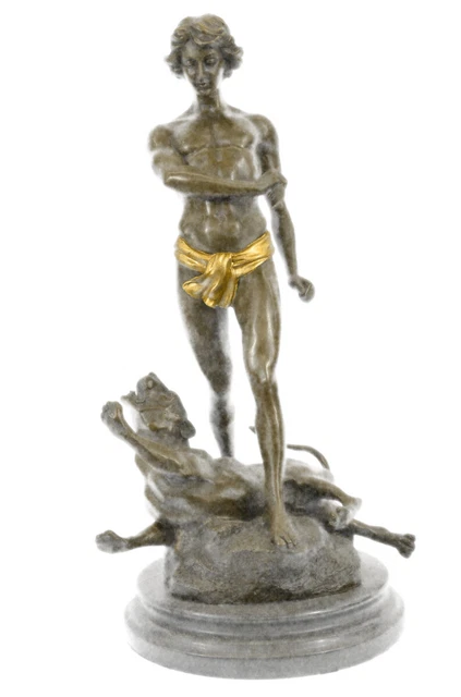 YOUNG TARZAN KILLING Leopard 100% Solid Bronze Statue Sculpture ...