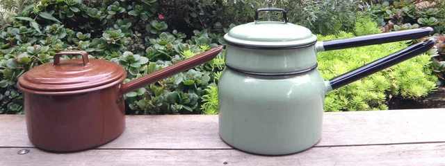 A JUDGE WARE Enamel Saucepan and Enamel Double Boiler/Chocolate Pot ...