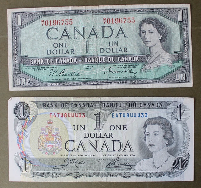 BANK OF CANADA $1 Dollar Banknotes 1954 & 1971 $12.95 - PicClick CA