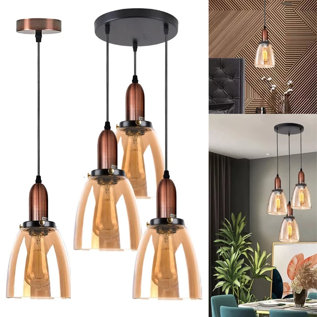 MODERN EASY FIT Glass Lampshade Amber Smoked Ceiling Pendant Light ...