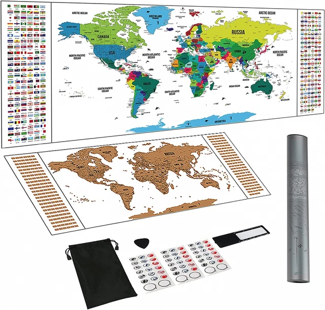SCRATCH OFF WORLD Map Deluxe Edition Detailed Travel with Capitals... £ ...