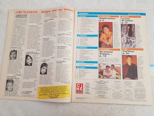 1989 CINE REVUE N°34 P.swayze F.dryer Lassie Batman Anne Vernon Rory ...