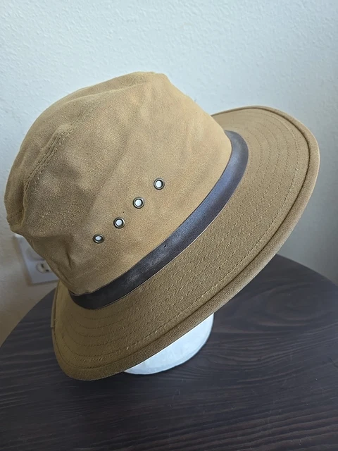 VINTAGE CC FILSON Tin Cloth Bush Hat Packer Waxed Cotton Canvas Leather ...