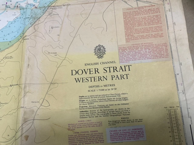 ORIGINAL BRITISH ROYAL Navy Nautical Map of Dover Strait (Engligh ...