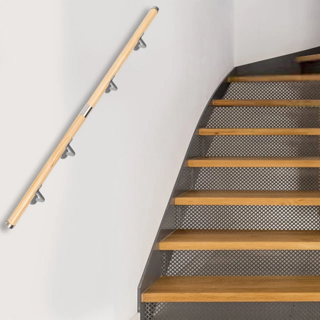 SOLID WALL MOUNT Staircase Wood Handrail PVC Railing with 4X Rail ...