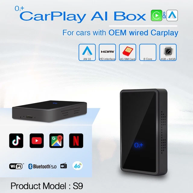WIRELESS CARPLAY 8 Core Handheld AI Box SIM TF Card CarPlay (10.0 ...
