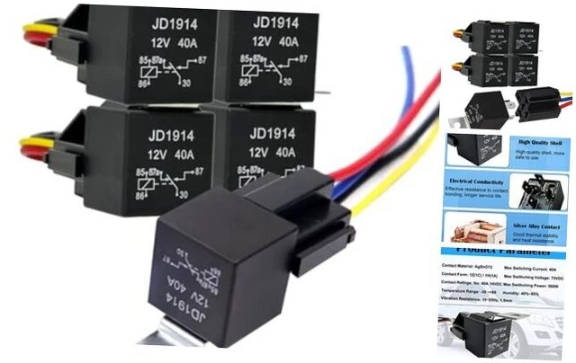 5 PACK 5 PIN 12V Relay with Harness, 40AMP 12 Volt Relay Automotive ...
