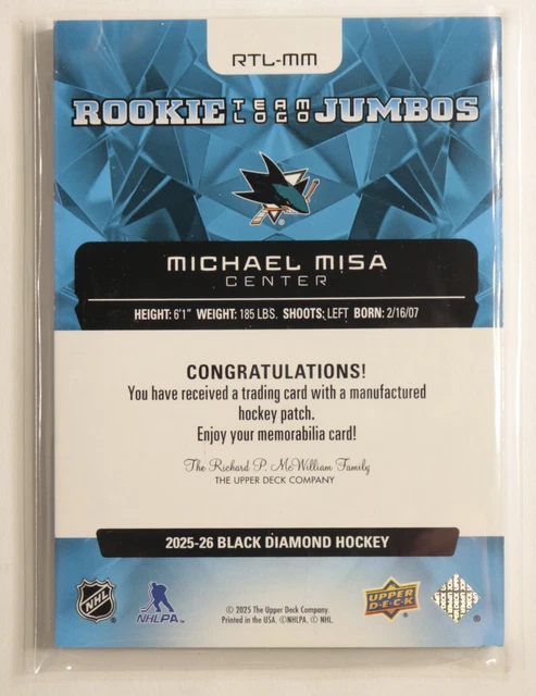 2025-26 UD BLACK Diamond Rookie Jumbos Team Logo RTL-MM Michael Misa ...