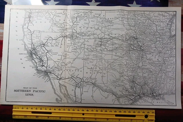 1910 TRAIN ROUTE Map SOUTHERN PACIFIC LINES Railroad all Stations USA ...