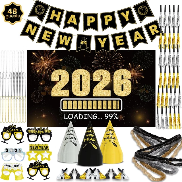 NEW YEARS EVE Party Supplies 2026 - Happy New Year Party Supplies Kit ...