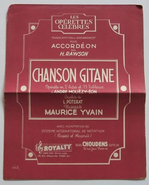 PARTITION VINTAGE SHEET music MAURICE YVAIN : Chanson Gitane * 40's Accordéon EUR 12,49 ...