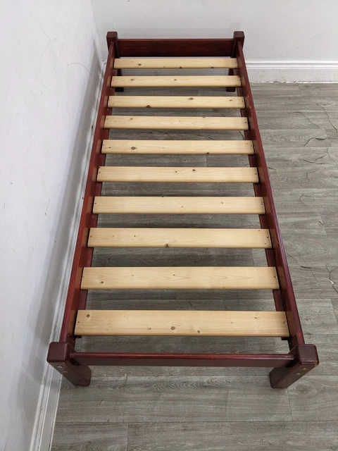 SMALL SINGLE BED FRAME Red Painted Pine Slatted Foundation FREE ...