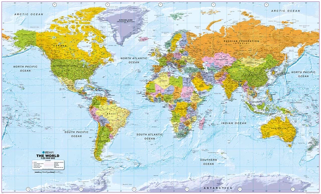 LARGE WORLD MAP 1:20m, Detailed Political Map, Big Colourful Poster of ...