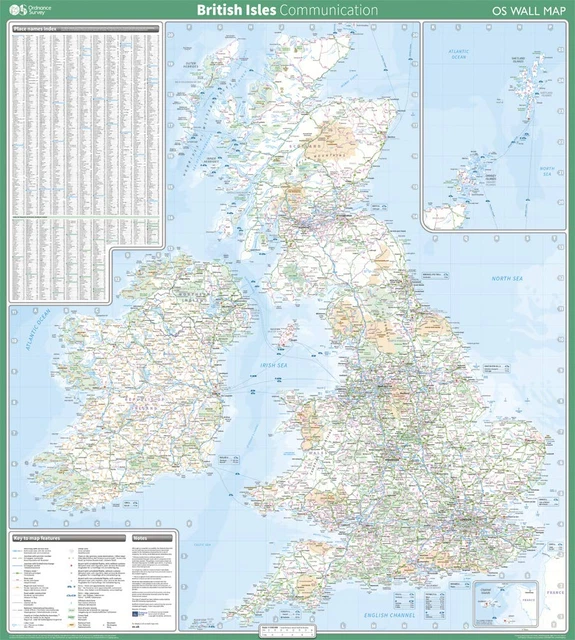 BRITISH ISLES COMMUNICATION Wall Map | Laminated Wall Map | Ordnance ...