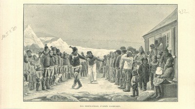 INUIT DANCE BALL & Ice Sheet Calving in Greenland Denmark ENGRAVING ...