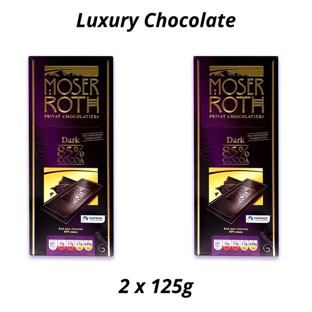 2 X 125G Moser Roth Luxury Dark Chocolate 85 % Cocoa 5 Bars In Each ...