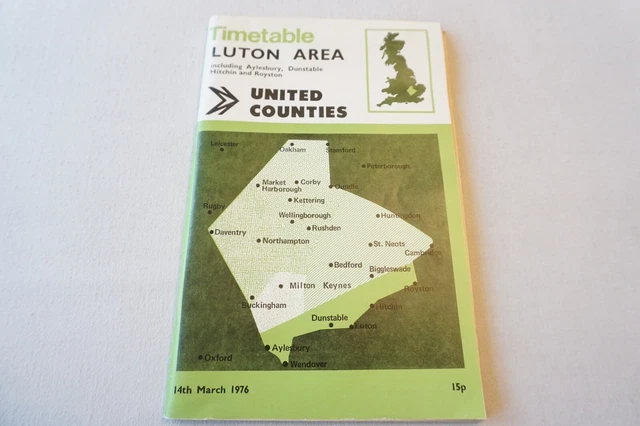 1976 UNITED COUNTIES Luton Area Bus Timetable Wellingbrough Rushden ...