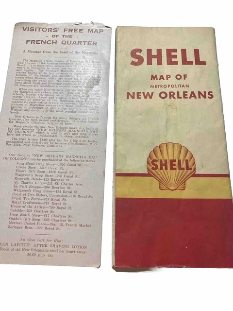 1950S SHELL OIL Company Gasoline Map Of New Orleans LA French Quarter ...
