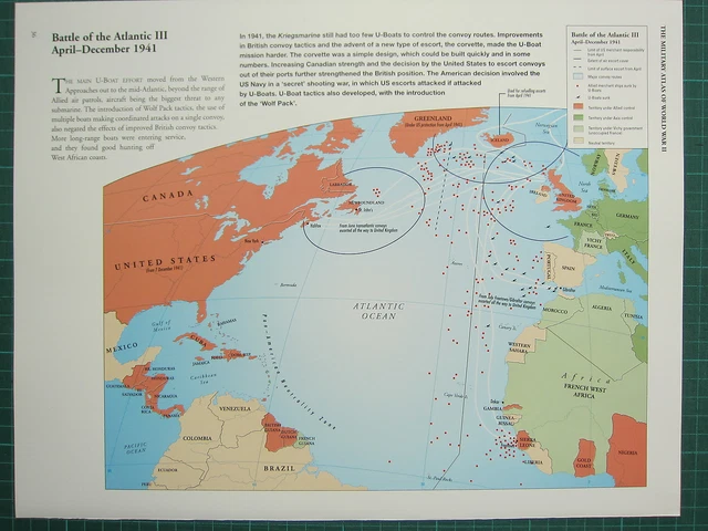 WW2 WWII MAP Battle Of The Atlantic Iii April - Dec 1941 Us Merchant ...