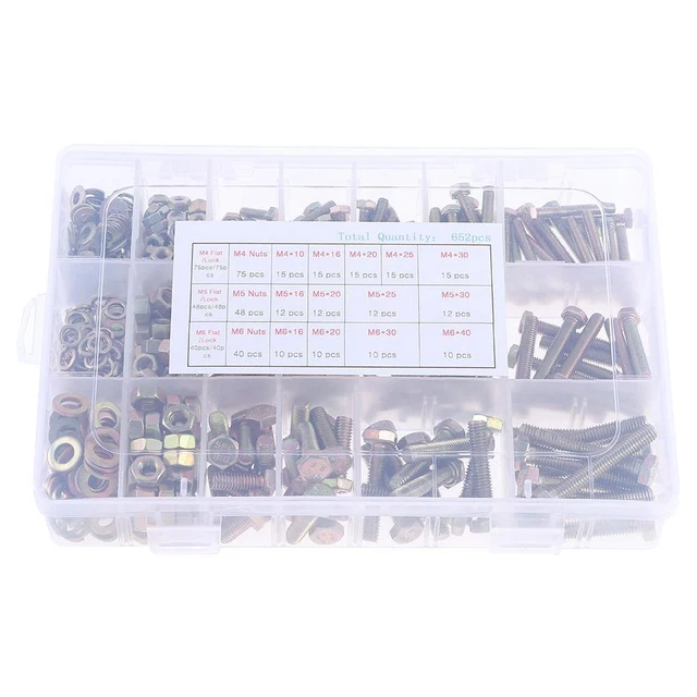 STEEL HEX SCREWS Spring Washers Flat Washers Assortment Kit Bolts and ...