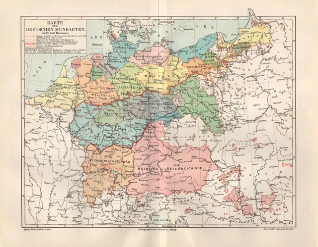 DEUTSCHE MUNDARTEN GESCHICHTSKARTE Karte um 1900 DR Dialekt Sprachen ...