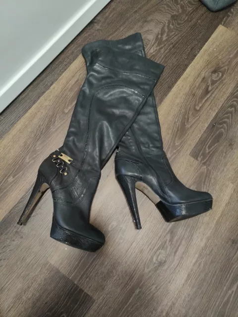 River Island Sexy Leather Over The Knee Platform Boots Uk 7 Eu 40 £24