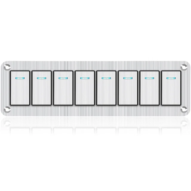 8 GANG ALUMINUM Rocker Switch Panel - 12V/24V Switch Panel 3 Pin ON/Off ...