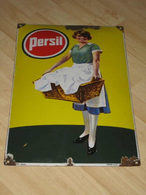 ORIGINAL ALTES EMAILSCHILD Persil Waschkorbfrau der 20er Jahre ...
