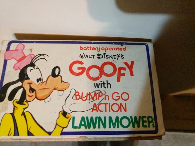 VINTAGE WALT DISNEY'S Goofy Bump 'N Go Lawn Mower by Illco. (1970's ...