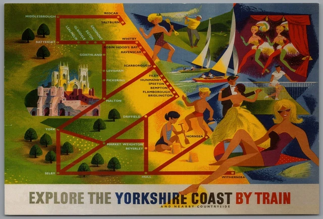 EXPLORE THE YORKSHIRE Coast By Train Railway Advert Poster Postcard £3. ...