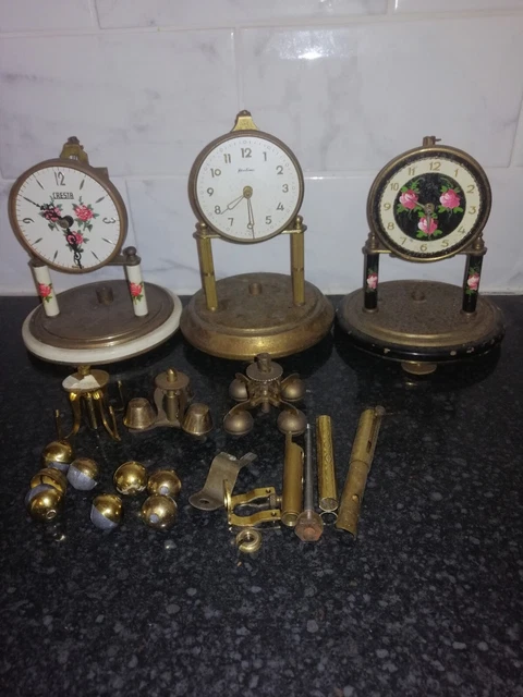 3 MINIATURE / Midget Anniversary Clocks & Collection of Parts ...